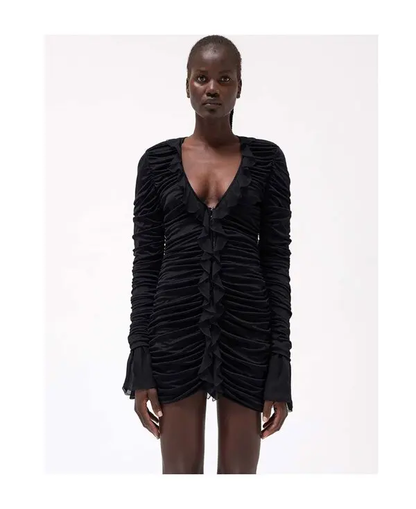 Blumarine Ruched Ruffle Detailed Dress