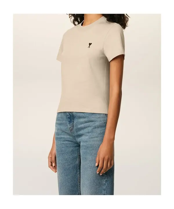 AMI Paris De Coeur Crewneck T-shirt - White Coffee