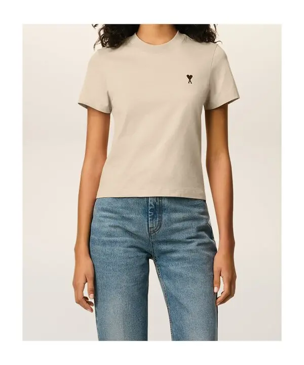 AMI Paris De Coeur Crewneck T-shirt - White Coffee