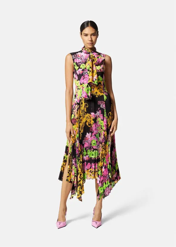 Versace Floral Printed Asymmetric Sleeveless Dress
