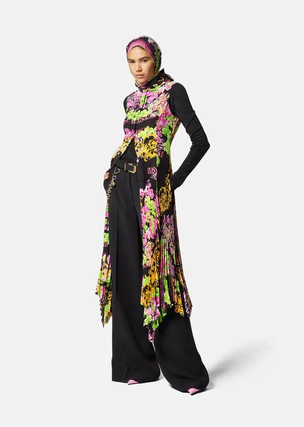Versace Floral Printed Asymmetric Sleeveless Dress
