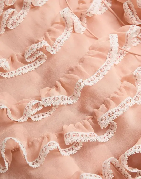 Valentino Garavani Chiffon Short Dress With Lace Panels And Ruffles