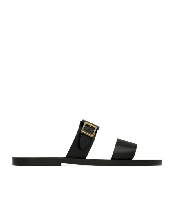 Saint Laurent Smooth Leather Slides With Adjustable Buckle - Black