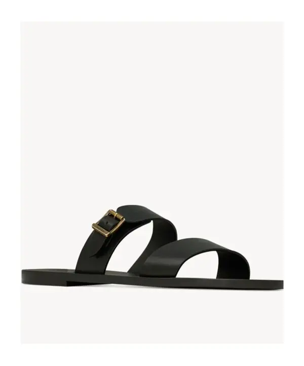 Saint Laurent Smooth Leather Slides With Adjustable Buckle