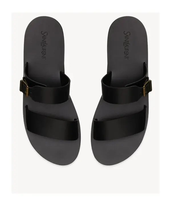 Saint Laurent Smooth Leather Slides With Adjustable Buckle