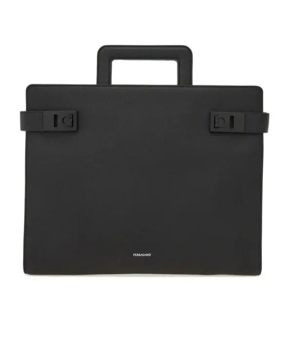 FERRAGAMO Gancini Buckle Business Bag - Black