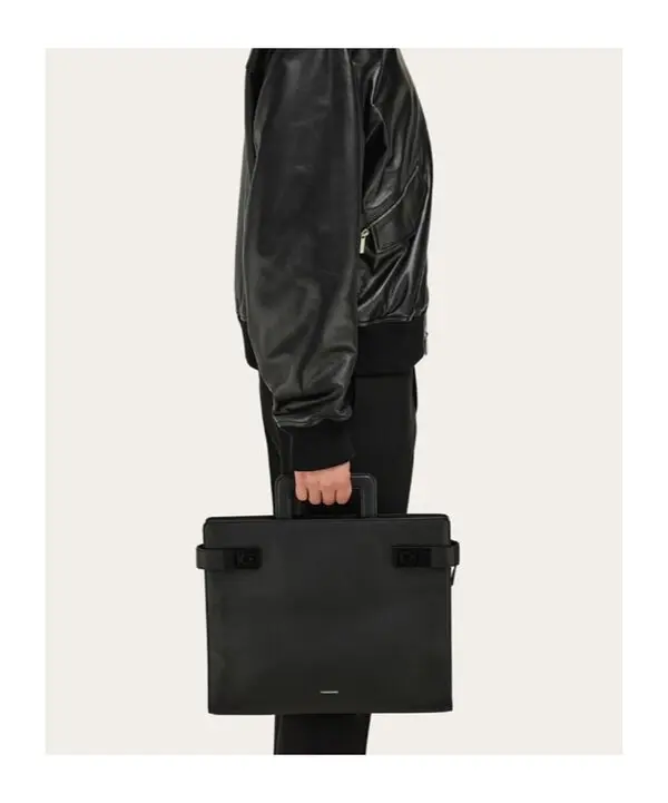 FERRAGAMO Gancini Buckle Business Bag - Black