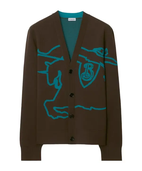 Burberry Jacquard Equestrian Pattern V-neck Cardigan - Snug/kingfisher