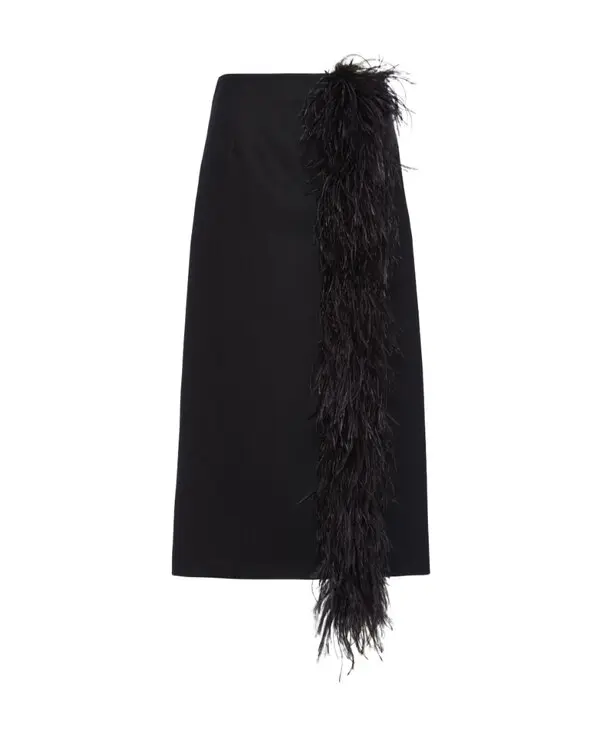 Prada High-waist Midi Skirt With Feather Embellishment