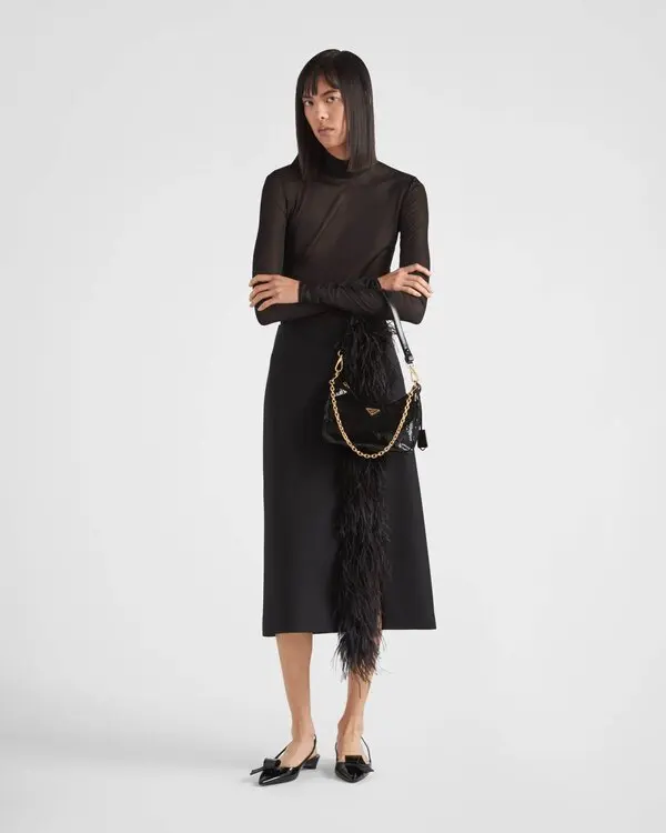 Prada High-waist Midi Skirt With Feather Embellishment