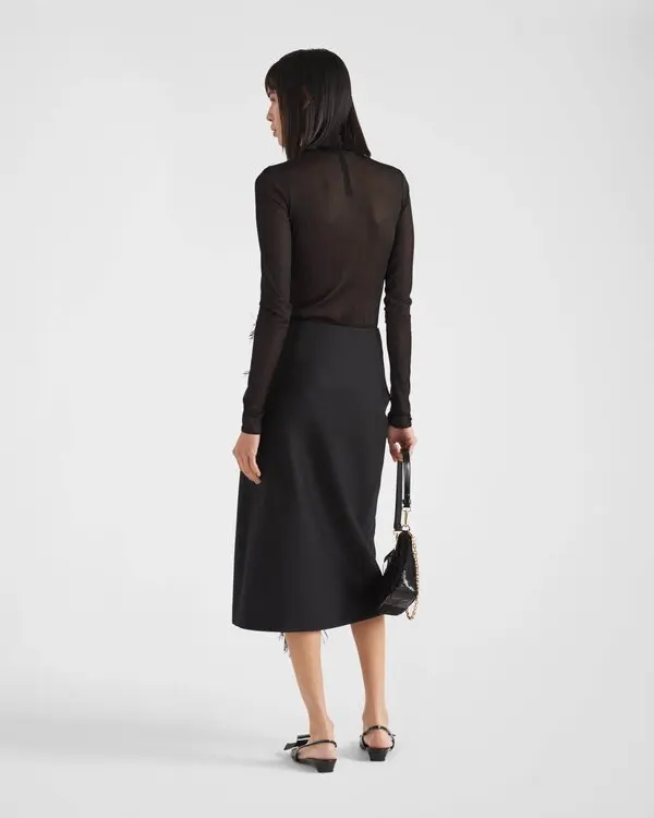Prada High-waist Midi Skirt With Feather Embellishment