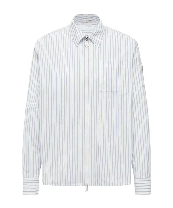 Moncler Striped Long-sleeve Shirt With Zip Closure - White And Light Blue