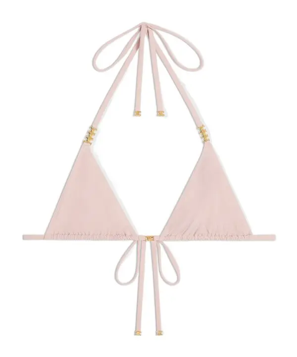 Celine Triomphe Triangle Top In Matte Jersey With Lace-up Details - Shell Rose