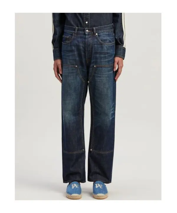 Palm Angels Monogram Embroidered High Waist Jeans