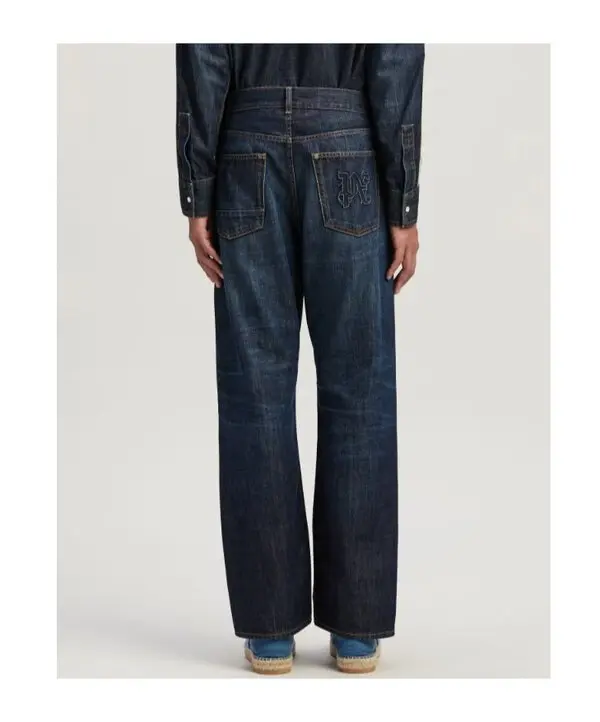 Palm Angels Monogram Embroidered High Waist Jeans