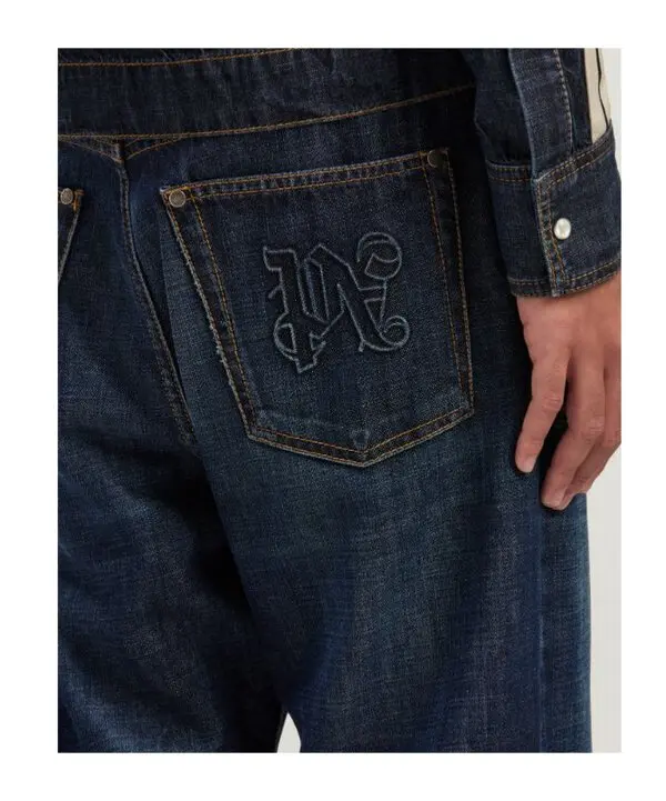 Palm Angels Monogram Embroidered High Waist Jeans