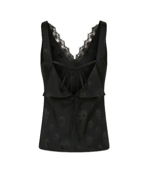 Alexander McQueen Skull Print Lace Trim V-neck Tank Top