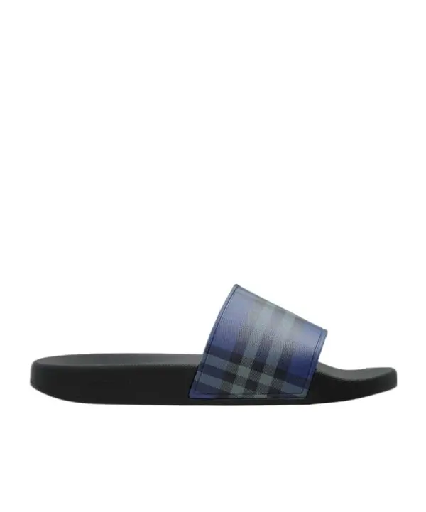 Burberry Checked Slip-on Slides - Navy Blue