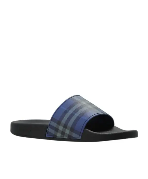 Burberry Checked Slip-on Slides - Navy Blue