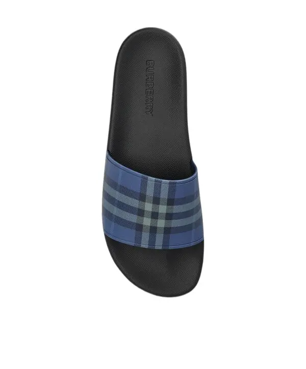 Burberry Checked Slip-on Slides - Navy Blue