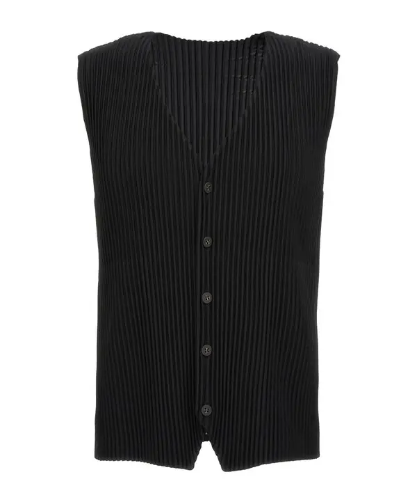 Issey Miyake Pleated V-neck Waistcoat - Black