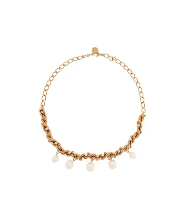 Marni Embellished Twisted Rope Pearl Necklace - Yellow