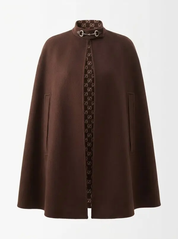 Gucci Silk Wool Cape With Horsebit Detailing - Brown