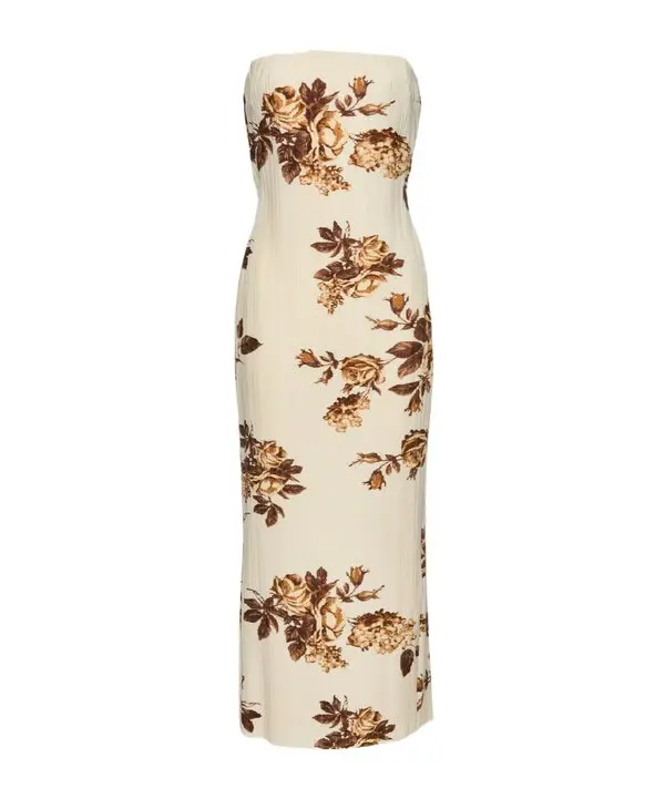 Magda Butrym Strapless Floral Pleated Maxi Dress
