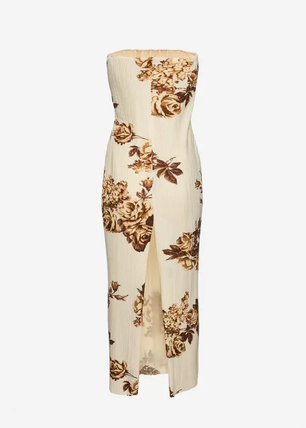 Magda Butrym Strapless Floral Pleated Maxi Dress