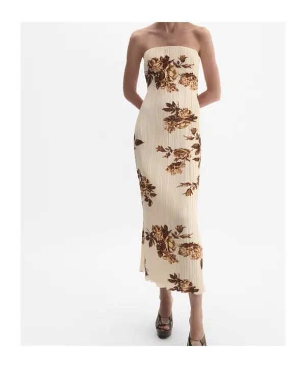 Magda Butrym Strapless Floral Pleated Maxi Dress