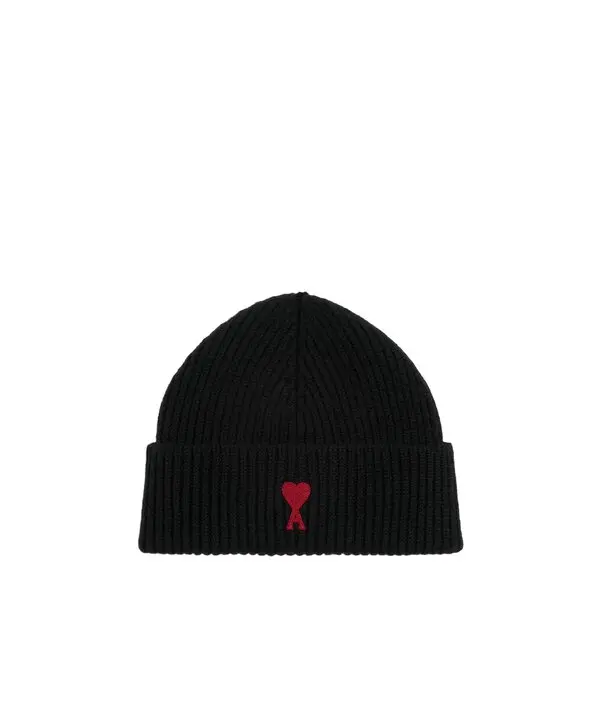 Ami Logo Patch Knitted Beanie - Black