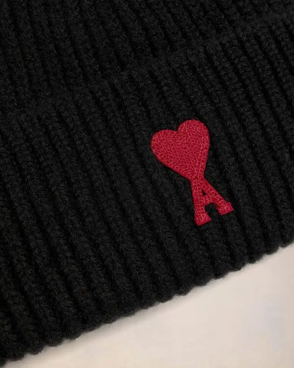 AMI Paris Logo Patch Knitted Beanie