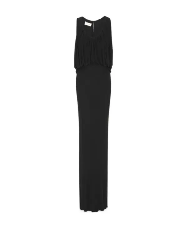 Saint Laurent Sleeveless Draped V-neck Maxi Dress
