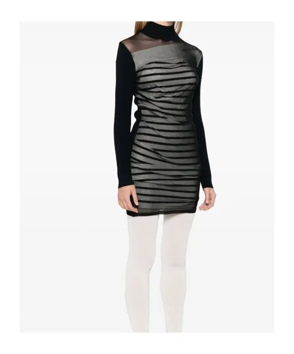 black and white striped mesh dress ASOS DESIGN twisted asymmetric shoulder mesh midi dress in mono stripe