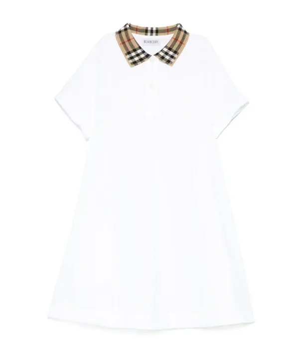 Burberry Check Collar Cotton Polo Shirt Dress - White