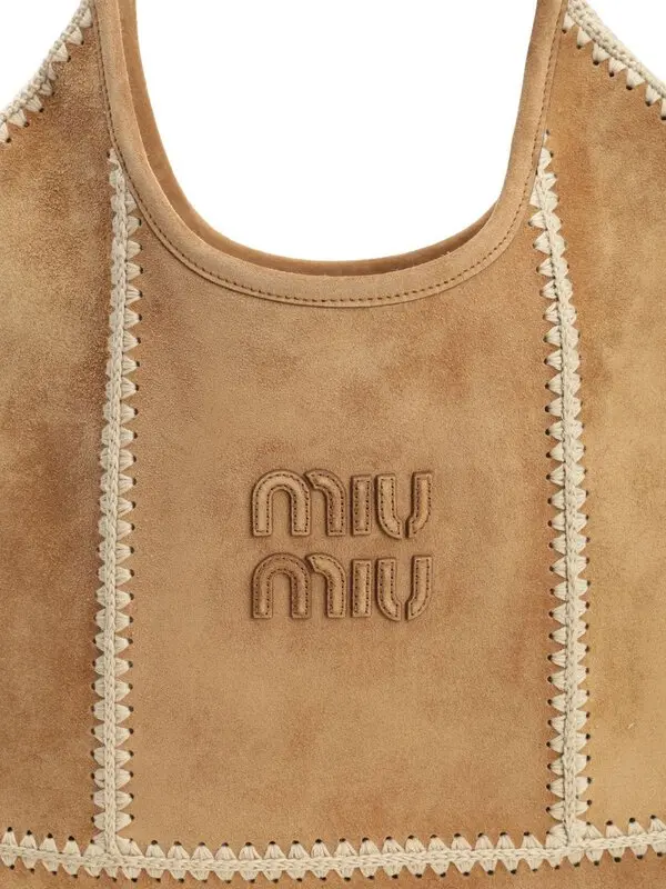Miu Miu Suede And Crochet Tote - Brown