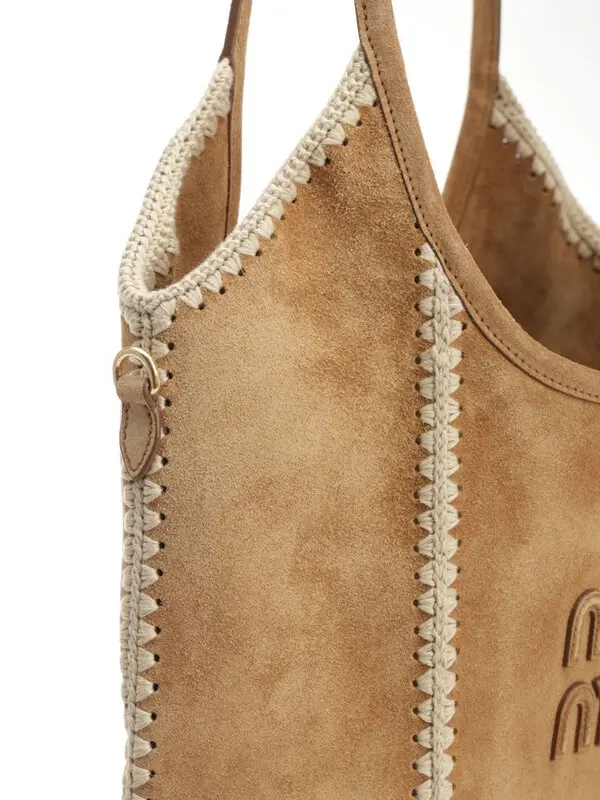 Miu Miu Suede And Crochet Tote - Brown