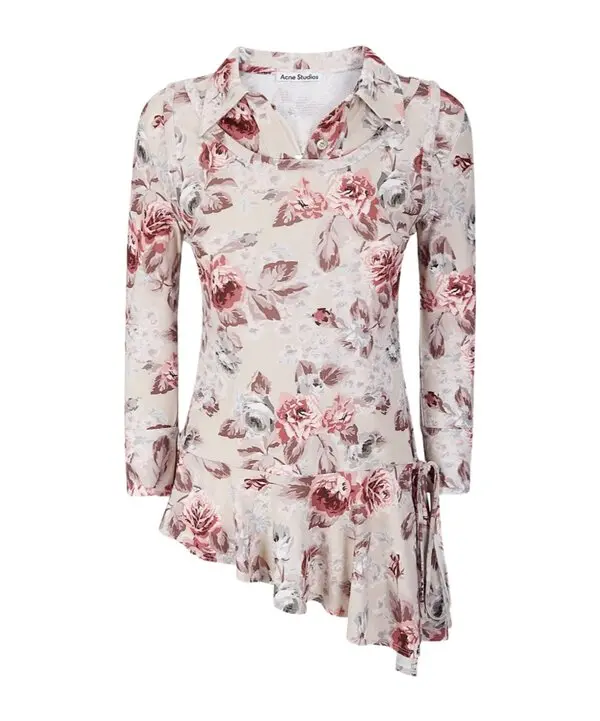 Acne Studios Floral Printed Asymmetric Long Sleeve Blouse