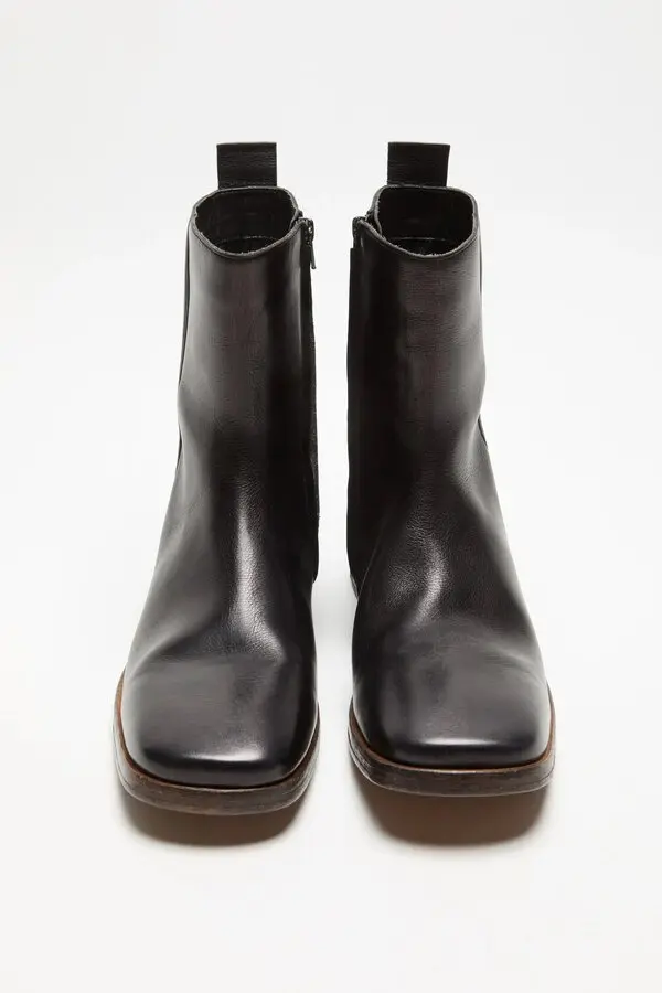 Acne Studios Square-toe Leather Ankle Boots With Distressed Sole