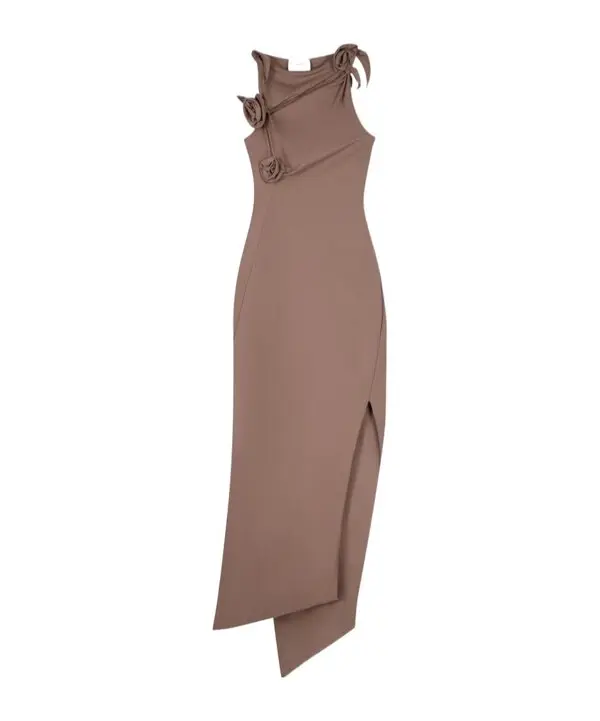 Coperni Asymmetrical Dress With Floral Appliqu - Brown
