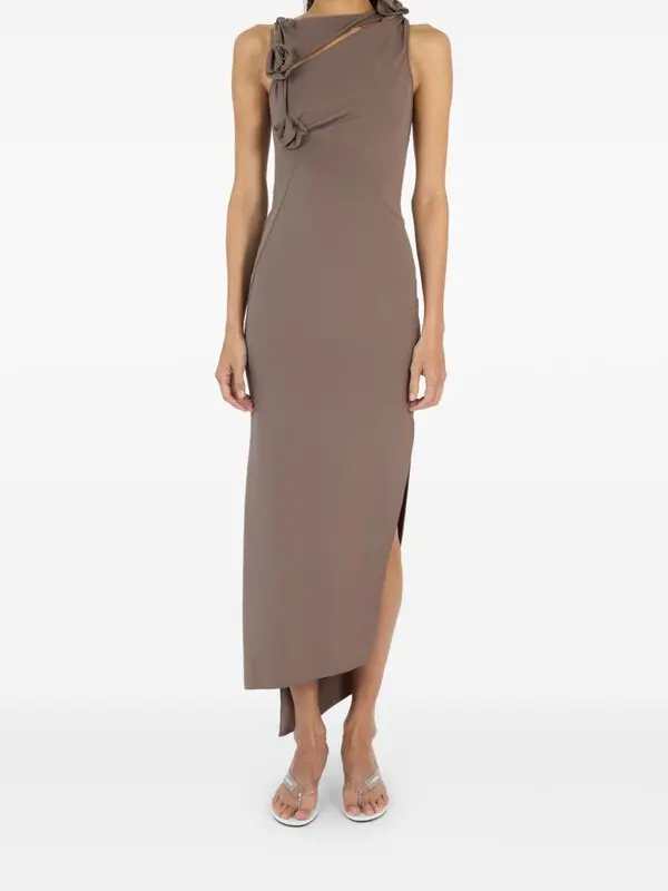 Coperni Asymmetrical Dress With Floral Appliqu - Brown