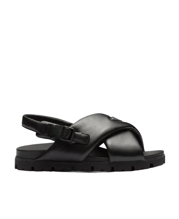 Prada Padded Nappa Leather Crisscross Sandals - Black
