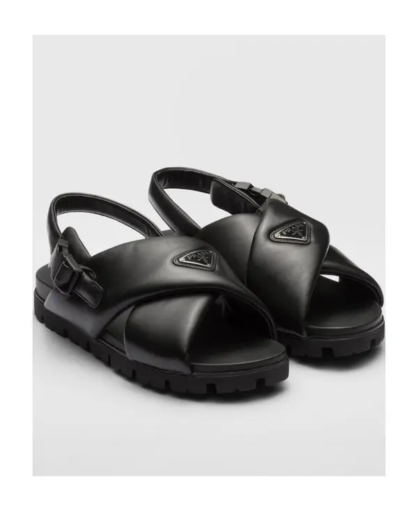 Prada Padded Nappa Leather Crisscross Sandals