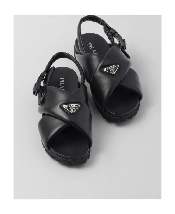 Prada Padded Nappa Leather Crisscross Sandals