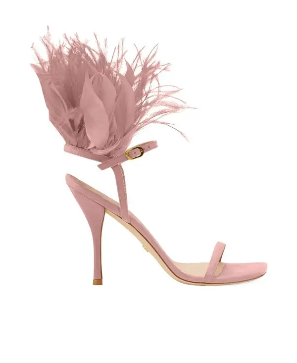 STUART WEITZMAN Feather Embellished High-heeled Sandals - Nude