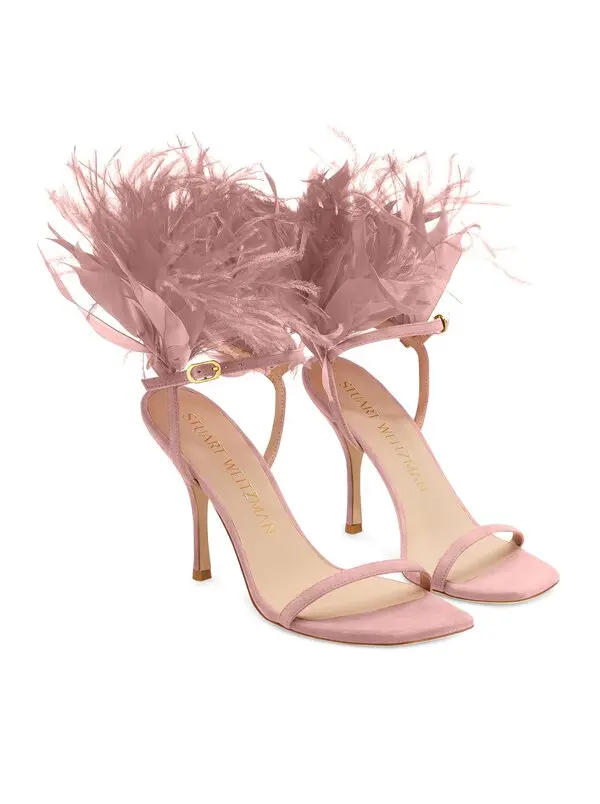 STUART WEITZMAN Feather Embellished High-heeled Sandals - Nude
