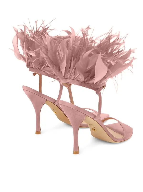 STUART WEITZMAN Feather Embellished High-heeled Sandals - Nude