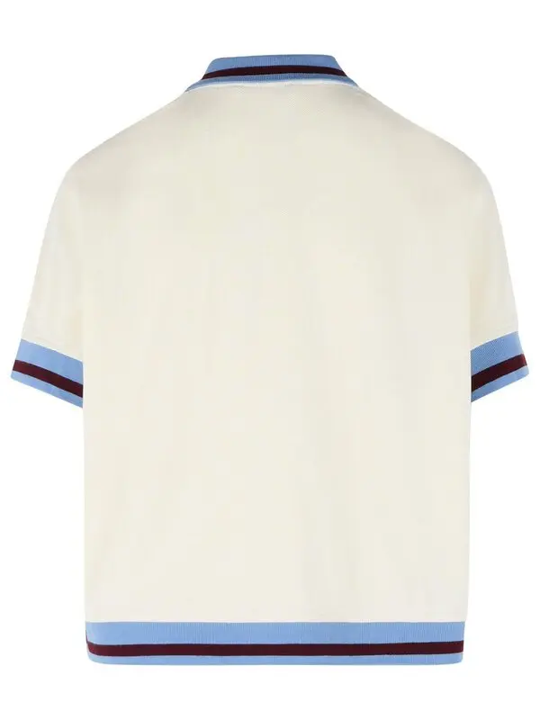 Marni Logo Embroidered Stripe Detail Polo Shirt - Off-white