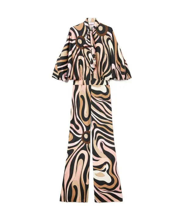 Emilio Pucci Marmo-print Jumpsuit With Cape Sleeves - Black And Nude