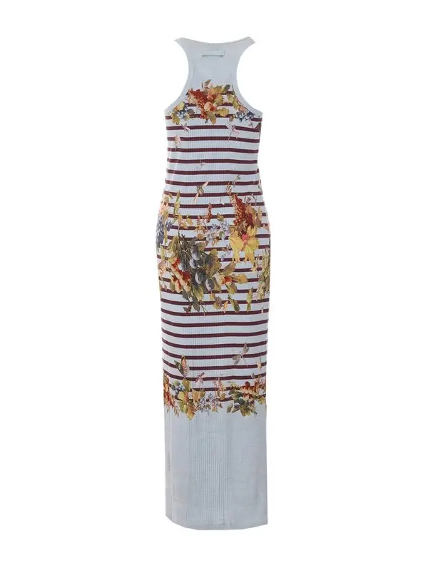 JEAN PAUL GAULTIER Striped Floral Knit Maxi Dress - Gray
